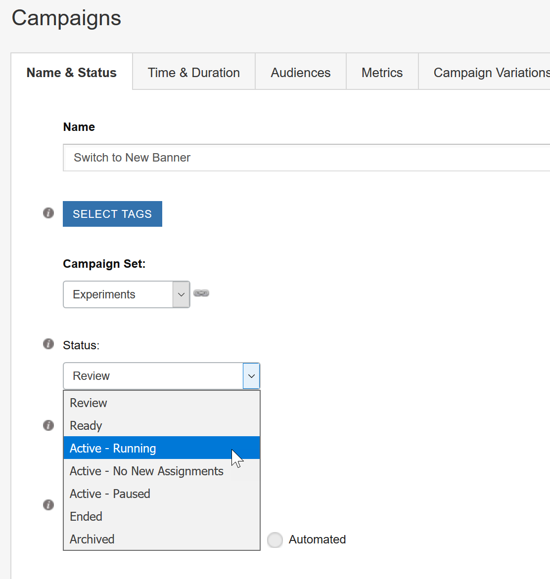 Campaign Status – MVT Campaign Builder