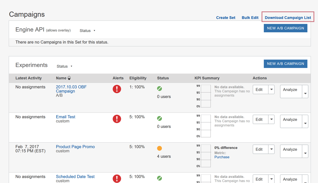 Listing Campaign and Variation Group IDs